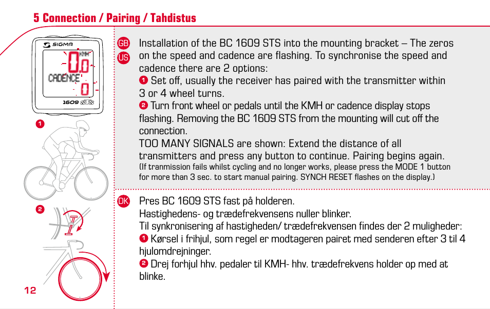 Sigma BC 1609 STS: Инструкция и руководство, Gösterge Değişimi ...
