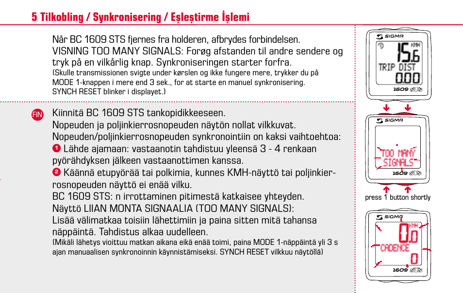 Sigma BC 1609 STS: Инструкция и руководство, Gösterge Değişimi ...