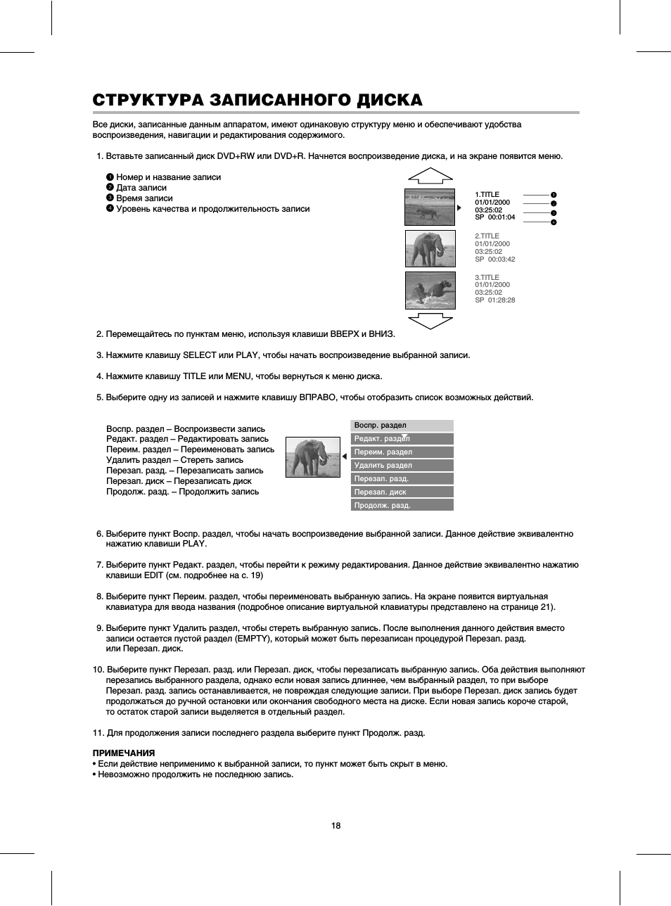 BBK DW9915S: Инструкция и руководство, Структура записанного диска