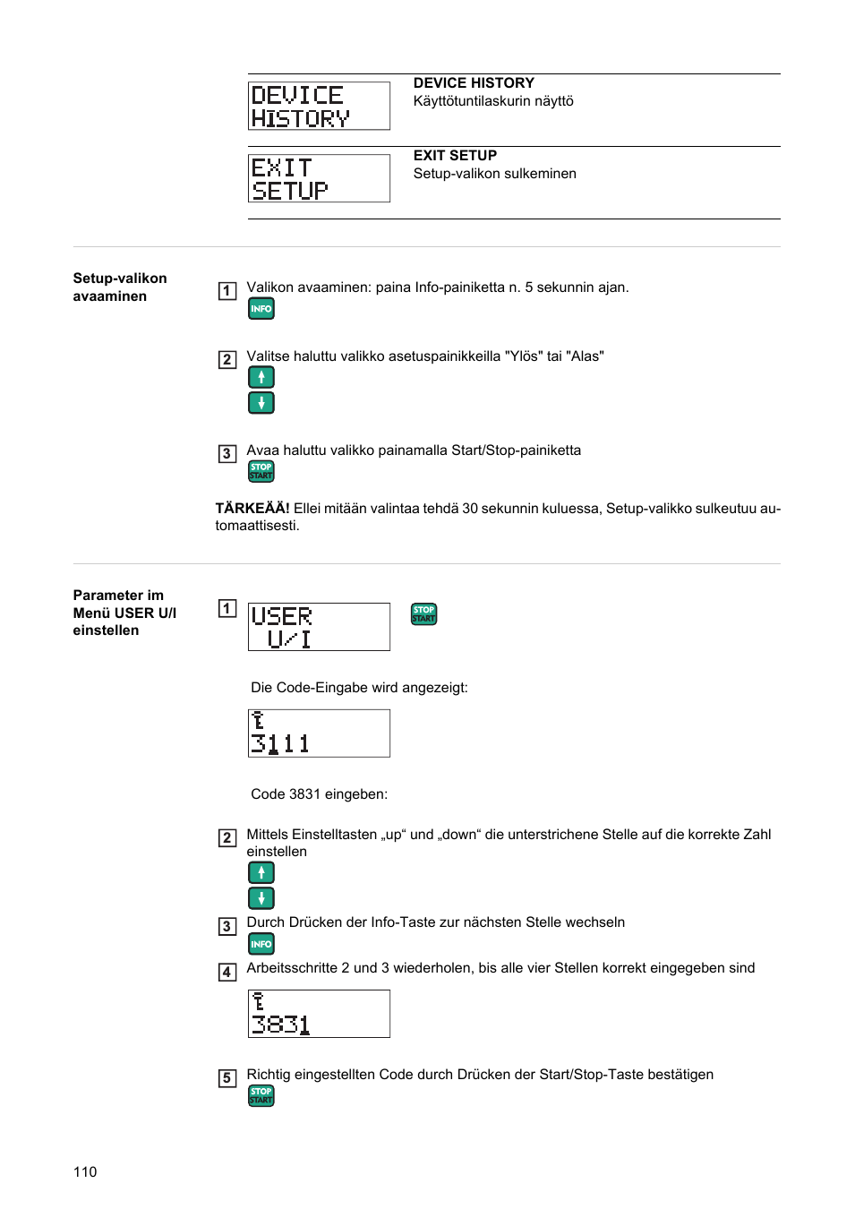 Fronius Acctiva Professional Flash: Инструкция и руководство, Setup-valikko